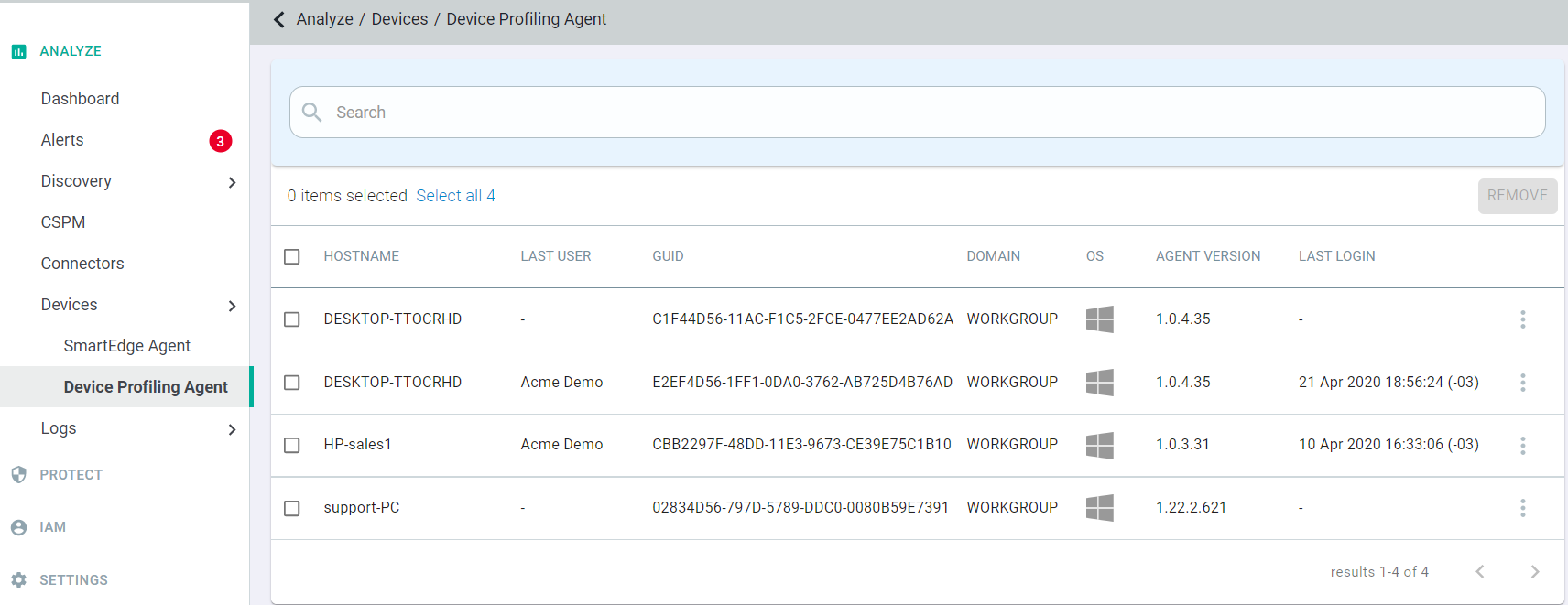 Analyzing installed Device Profiling Agents